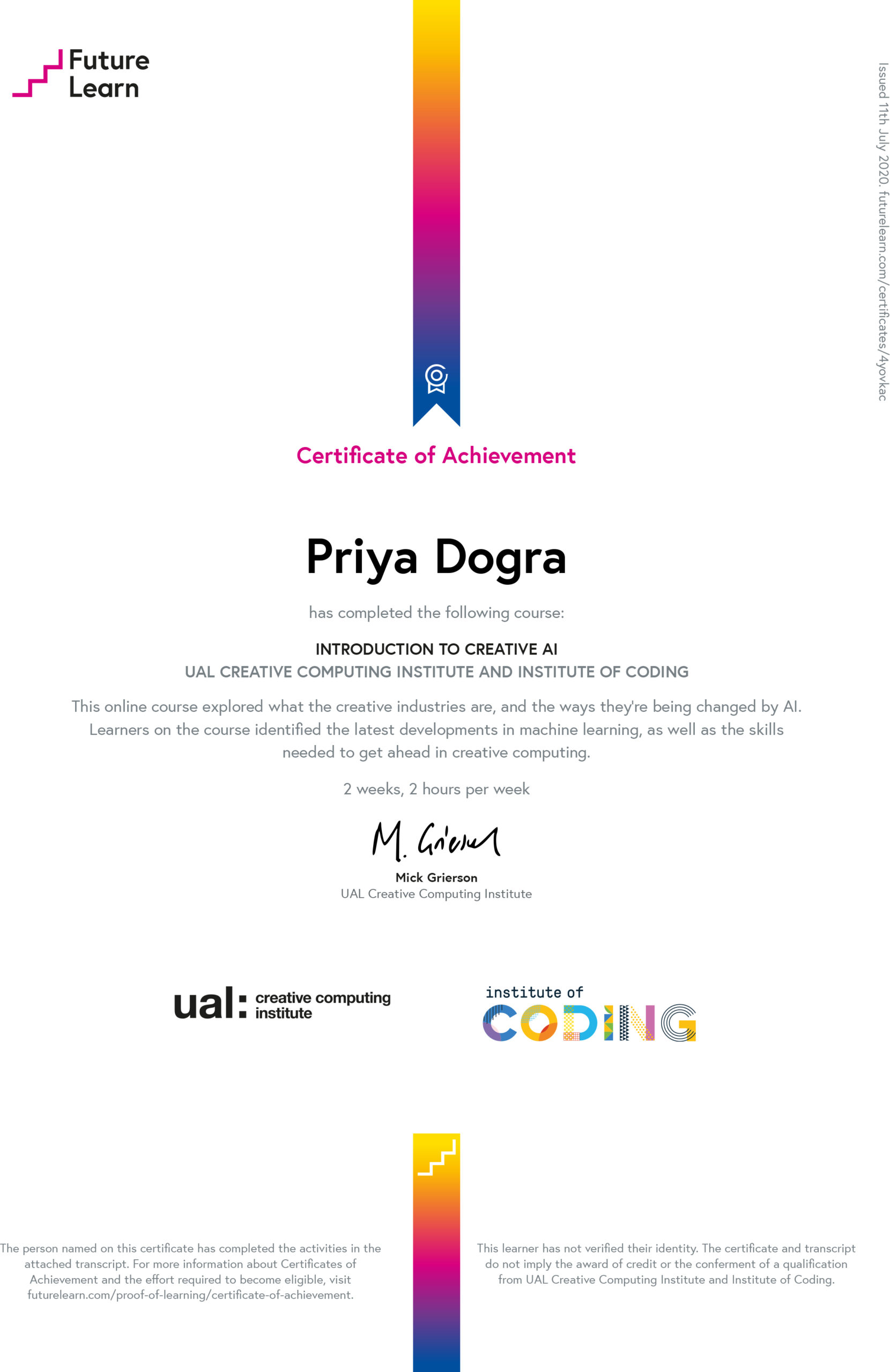 Introduction to Creative Artificial Intelligence Free Certificate Introduction to Creative Artificial Intelligence Free Certificate