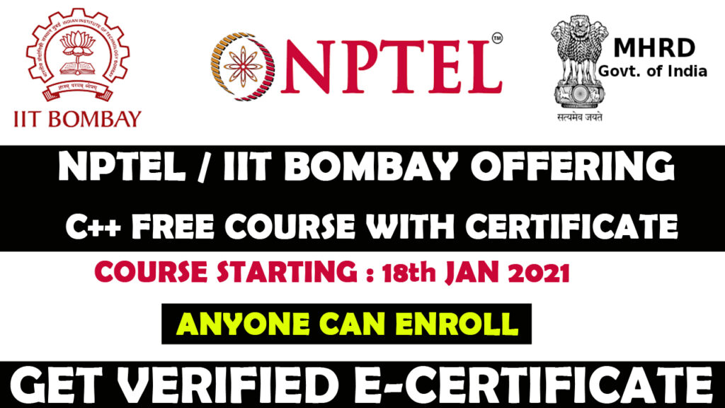 IIT Bombay and NPTEL offering Free Online Course on C++ Programming ...