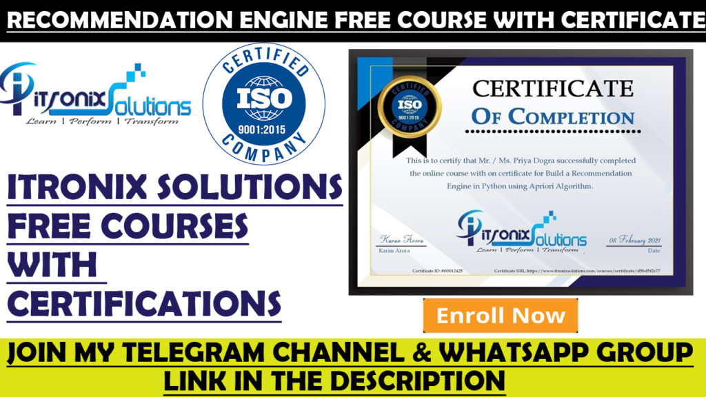 Recommendation Engine Free Course with Certificate | Itronix Solutions ... Recommendation Engine Free Course with Certificate | Itronix Solutions ...