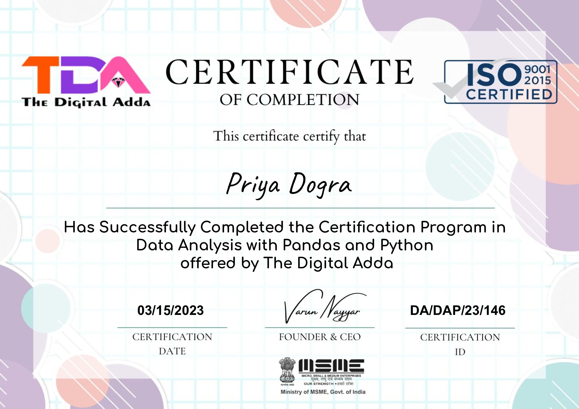 Data Analysis With Pandas And Python Certification